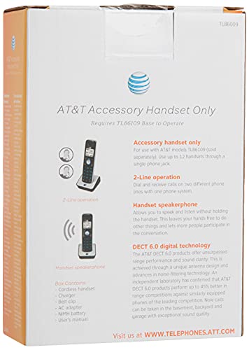 AT&T TL86009 Accessory Cordless Handset, Black/Silver | Requires an AT&T TL86109 Expandable Phone System to Operate