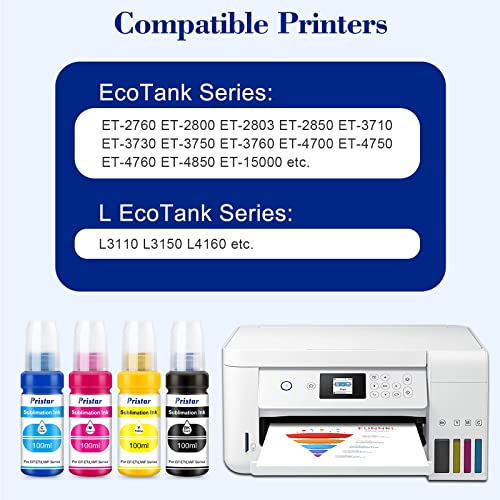 Pristar Sublimation Ink for EPS Ecotank ET 2803 ET-2850 ET-8550 ET-2800 ET 2720 ET 2760 ET-15000 ET-3760 4800 ET-2400 ET-2750 ET-5170 400ml Supertank Printer Autofill Ink for Sublimation Transfer