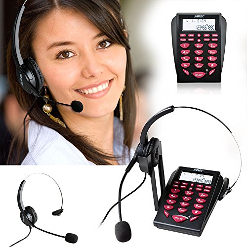 AGPTEK Corded Telephone with Headset & Dialpad for House Call Center Office - Noise Cancellation