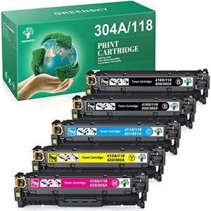 greensky remanufactured toner cartridge replacement for hp 304a 305a 312a 305x 312x for canon 118 for m451 m475 m476 cp2025 cm2320 mf8580cdw mf8350cdn lbp7660cdn printer (5 pack)