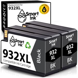 smart ink compatible ink cartridge replacement for hp 932xl 932 xl (2 black, pigment ink cartridges combo pack) to use with officejet 6600 6700 7510 7610 7612 6100 7620 7110 printers