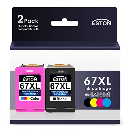 ESTON 67XL Printer Ink Replacement for HP 67XL Ink Cartridges Combo Pack for Deskjet 2755e 2752 4155e deskjet Plus 4155 4158 4152 Envy Pro 6455 6452 6400 Envy 6000 6055 Printer 2Pack