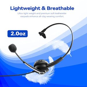 Voistek 3.5mm Phone Headset with Microphone Noise Cancelling & Call Controls, Computer Headphone with Microphone for PC iPhone Laptop Business Skype Softphone Call Center Office - Monaural