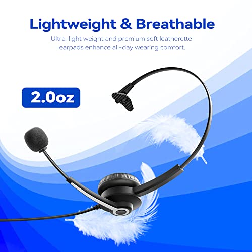 Voistek 3.5mm Phone Headset with Microphone Noise Cancelling & Call Controls, Computer Headphone with Microphone for PC iPhone Laptop Business Skype Softphone Call Center Office - Monaural