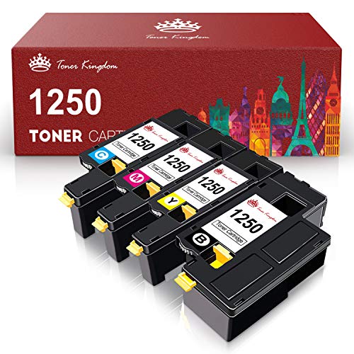 Toner Kingdom Compatible Toner Cartridge Replacement for Dell 1250 to use with 1250C C1760NW C1765NFW 1350cnw 1355cn 1355cnw C1765NF Printer 810WH C5GC3 XMX5D WM2JC (4-Pack, Black Cyan Magenta Yellow)