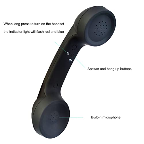 ENJOY-UNIQUE Wireless Retro Telephone Handset and Wire Radiation-Proof Handset Receivers Headphones for a Mobile Phone with Comfortable Call (Black)