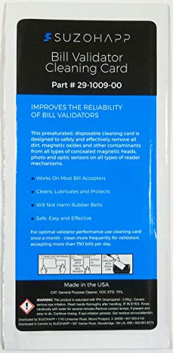 Dollar Bill Validator / Acceptor Pre-saturated Cleaning Card 10/pk