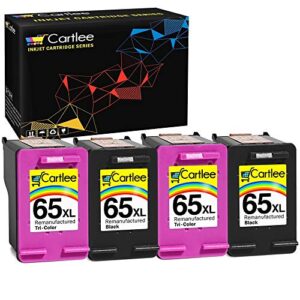 cartlee 4 pack remanufactured 65xl 65 xl high yield ink cartridges for hp deskjet 2600 2622 2635 2652 2655 3700 3720 3722 3752 3755 envy 5000 5052 5055 amp 100 printer series black and color combo