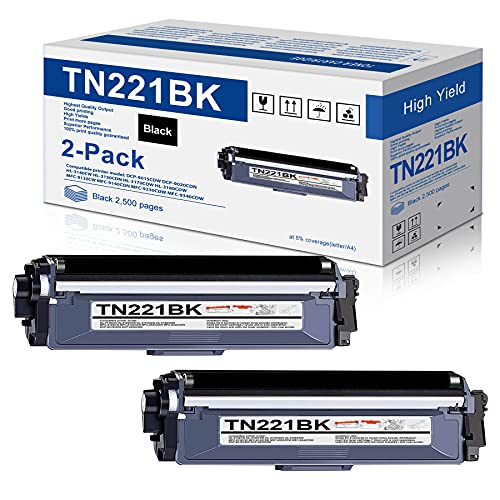 2-Pack TN221BK TN-221 Black Toner Cartridge Replacement for Brother TN221 TN-221BK MFC-9130CW HL-3170CDW HL-3140CW MFC-9330CDW Printer