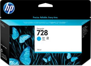 hp 728 cyan 130-ml genuine ink cartridge (f9j67a) for designjet t830 mfp & t730 large format plotter printers