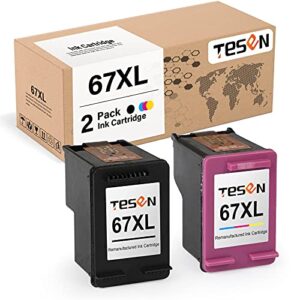 tesen 67xl remanufactured 67xl ink cartridge replacement for hp 67xl 67 xl use with hp envy 6030 6034 6075 deskjet 1255 2723 2755 plus 4122 4140 printer ink (2 pack, 1 black+1 color)