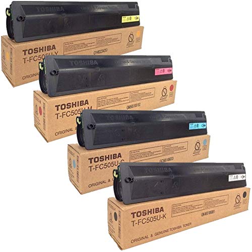 Toshiba T-FC505U-K T-FC505U-C T-FC505U-M T-FC505U-Y e-Studio 2505 3005 3505 4505 5005 Toner Cartridge Set (Black Cyan Magenta Yellow, 4-Pack) in Retail Packaging