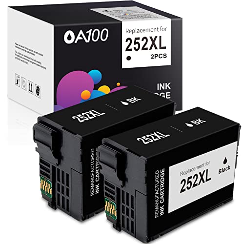 OA100 252XL Black Remanufactured Ink Cartridges Replacement for Epson 252 XL 252XL for Workforce WF-7720 WF-3640 WF-3620 WF-7710 WF-7210 F-3630 (Black, 2-Pack)