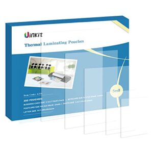 uinkit 5mil 200sheets laminating pouches variety package letter, photo, card, notecard, id badge and business card sizes dry-erase friendly sheets,glossy clear laminator pouch rounded corner