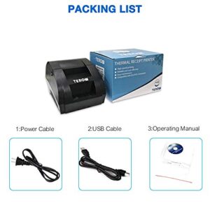 TEROW Thermal Receipt Printer, 58mm Max-Width Small USB Direct Printer with High-Speed Printing and USB Interface Support to ESC/POS/Window and Linux System Portable Printer for Cash Register