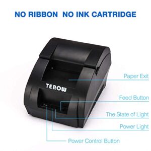 TEROW Thermal Receipt Printer, 58mm Max-Width Small USB Direct Printer with High-Speed Printing and USB Interface Support to ESC/POS/Window and Linux System Portable Printer for Cash Register