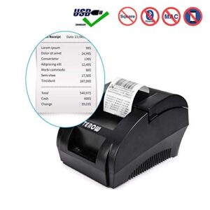 TEROW Thermal Receipt Printer, 58mm Max-Width Small USB Direct Printer with High-Speed Printing and USB Interface Support to ESC/POS/Window and Linux System Portable Printer for Cash Register