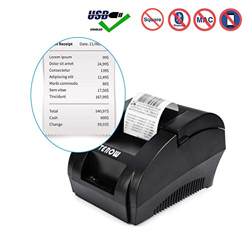 TEROW Thermal Receipt Printer, 58mm Max-Width Small USB Direct Printer with High-Speed Printing and USB Interface Support to ESC/POS/Window and Linux System Portable Printer for Cash Register