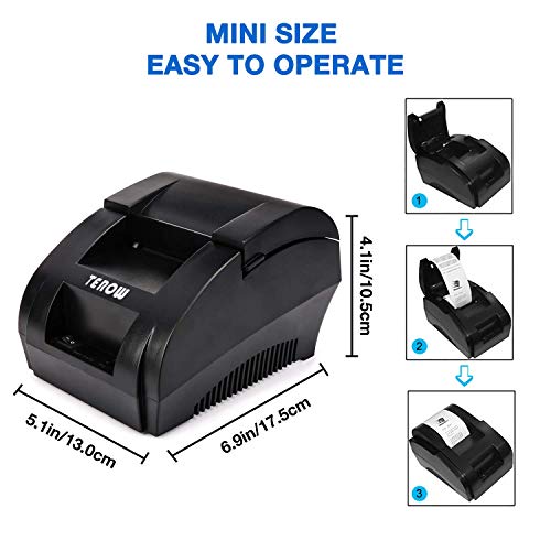 TEROW Thermal Receipt Printer, 58mm Max-Width Small USB Direct Printer with High-Speed Printing and USB Interface Support to ESC/POS/Window and Linux System Portable Printer for Cash Register