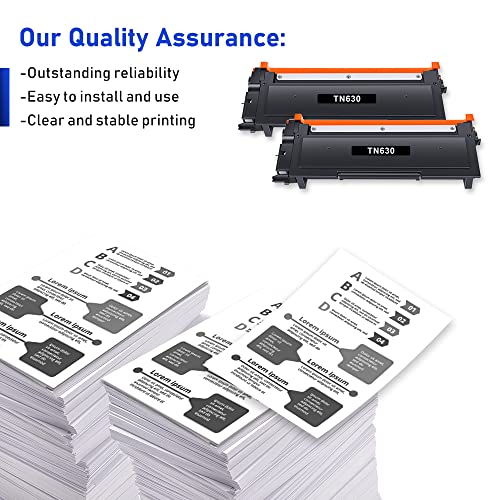 TN630 TN-630 HL-L2300D Toner Cartridge: 2 Pack Black TN 630 Compatible Toner Cartridge Replacement for Brother HL-L2380DW HL-L2340DW MFC-L2740DW MFC-L2700DW DCP-L2540DW DCP-L2520DW Printer