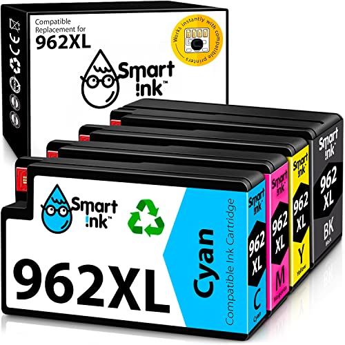 Smart Ink Compatible Ink Cartridge Replacement for HP 962XL 962 XL (Black XL & C/M/Y XL 4 Combo Pack) to use with Officejet Pro 9015 9010 9018 9022 9025 9020 9019 9013 9016 Officejet 9012