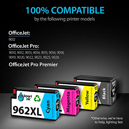 Smart Ink Compatible Ink Cartridge Replacement for HP 962XL 962 XL (Black XL & C/M/Y XL 4 Combo Pack) to use with Officejet Pro 9015 9010 9018 9022 9025 9020 9019 9013 9016 Officejet 9012