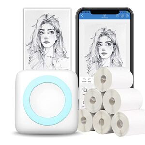 letsketch mini sticker maker, thermal picture inkless printer, sticker printer, wireless bluetooth receipt printer, 300dpi for journal book/note/label/photo(7 rolls thermal paper)