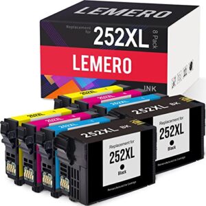 lemero remanufactured ink cartridges replacement for epson 252 xl 252xl t252xl to use with workforce wf-7710 wf-7720 wf-3640 wf-3620 wf-7620 wf-7210 (2 black, 2 cyan, 2 magenta, 2 yellow, 8-pack)