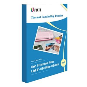 uinkit thermal laminating pouches 3mil laminating sheets 4.3×6.3 inches for sealed 4×6 photo card documents, glossy clear laminator pouch rounded corner 120pack