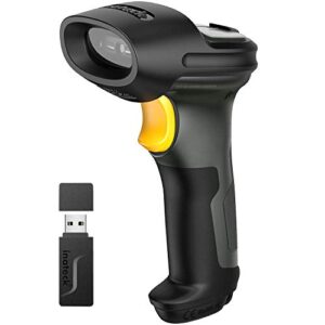 inateck super wireless barcode scanner, transmission range up to 330ft, wireless adapter and build-in bluetooth, working time approx. 30 days, with vibrating function, pro 7