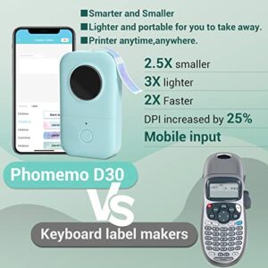 Phomemo Label Maker Machine with Tape, D30 Portable Bluetooth Label Printer for Storage, Barcode, Mailing, Office, Home, Organizing, Mini Sticker Make with Multiple Templates,with 3 Rolls,Green