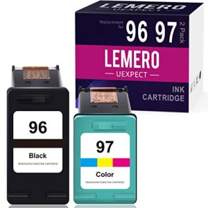 lemerouexpect remanufactured ink cartridge replacement for hp 96 97 c8767wn c9363wn combo pack for deskjet 5740 5940 9800 6988 6980 officejet 7310 7210 photosmart 8050 2610 printer (black color, 2p)