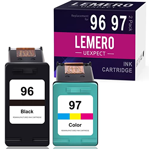 LemeroUexpect Remanufactured Ink Cartridge Replacement for HP 96 97 C8767WN C9363WN Combo Pack for DeskJet 5740 5940 9800 6988 6980 OfficeJet 7310 7210 Photosmart 8050 2610 Printer (Black Color, 2P)