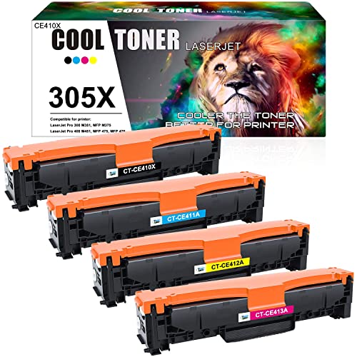 Cool Toner Compatible Toner Cartridge Replacement for HP 305A 305X CE410X CE411A CE412A CE413A for HP Laserjet Pro 400 Toner Laserjet M451dn M451nw MFP M475dn, LaserJet Pro MFP M476nw M476dn M476dw