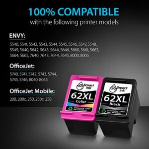 Smart Ink Remanufactured Ink Cartridge Replacement for HP 62XL 62 XL (Black & Tricolor 2 Combo Pack) to use with Envy 7640 5660 7645 5540 5643 5661 5664 5663 5640 5642 OfficeJet 5740 5746 5745 8040