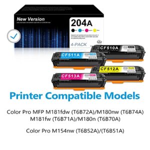 204A Black, Cyan, Yellow, Magenta Toner Cartridge (4-Pack) | Replacement for HP 204A Toner Works with Color Pro M154 Series, Color Pro MFP M180, M181 Series | CF510A CF511A CF512A CF513A