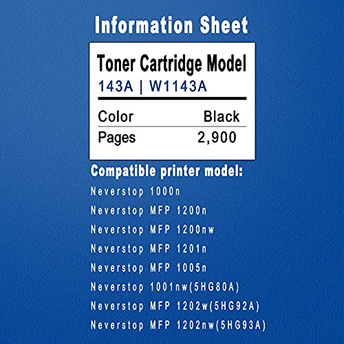 2-Pack 143AD | W1143AD Toner Cartridge (Black) Compatible Replacement for HP Neverstop 1001nw 1000n MFP 1202w 1202nw 1200n 1200nw 1201n 1005n Printer Cartridge