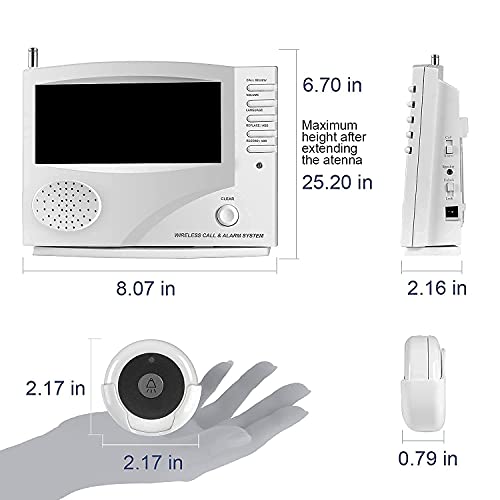 SYNLETT Wireless Calling System, Caregiver Pager for Nurses Station, 10 Waterproof Call Buttons with 1 Monitoring Unit for Emergency, Patients Seniors Clinic, 11 Languages Alert, White