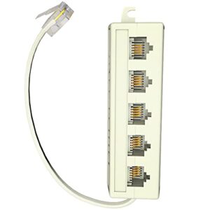 Goupchn Five Way Telephone Splitter RJ11 6P4C Male to 5 Female Outlet Ports Sockets Phone Line Splitter Adapter for Telephone, Landline, Fax Ivory