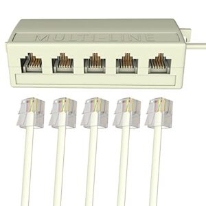 Goupchn Five Way Telephone Splitter RJ11 6P4C Male to 5 Female Outlet Ports Sockets Phone Line Splitter Adapter for Telephone, Landline, Fax Ivory