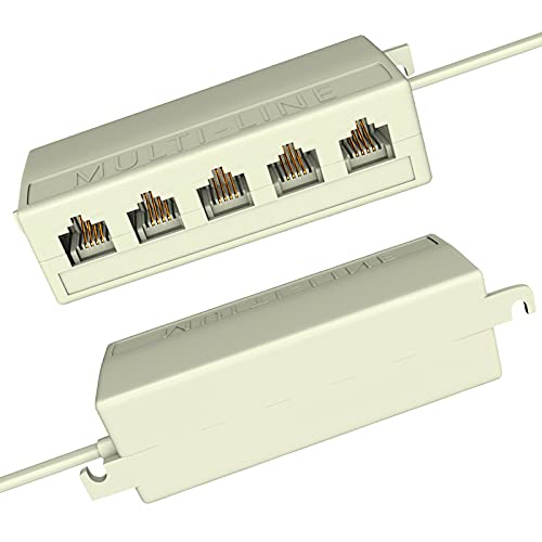 Goupchn Five Way Telephone Splitter RJ11 6P4C Male to 5 Female Outlet Ports Sockets Phone Line Splitter Adapter for Telephone, Landline, Fax Ivory