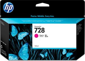 hp 728 magenta 130-ml genuine ink cartridge (f9j66a) for designjet t830 mfp & t730 large format plotter printers