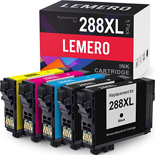 LEMERO Remanufactured Ink Cartridge Replacement for Epson 288 288XL Ink Cartridges for Epson XP-440 XP-446 XP-430 XP-434 XP-330 Printer Ink Cartridges (2 Black, 1 Cyan, 1 Magenta, 1 Yellow)