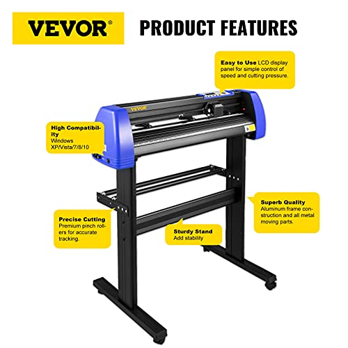 VEVOR Vinyl Cutter 28 Inch Vinyl Cutter Machine with 20 Blades Maximum Paper Feed 720mm Vinyl Plotter Cutter Machine with Sturdy Floor Stand Adjustable Force and Speed for Sign Making