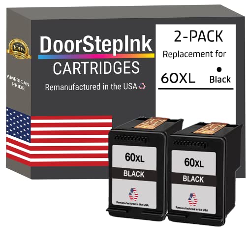 DoorStepInk Remanufactured in The USA Ink Cartridge Replacements for HP 60XL 60 XL 2 Black for PhotoSmart C4780 C4795 C4680 C4650 D110 D110a DeskJet F4480 F4280 F4580 D2530 D2545 D2680 Envy 100