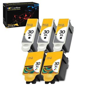 cartlee set of 5 compatible 30xl high yield ink cartridges for kodak hero 3.1 hero 5.1 esp 3.2 esp c110 esp c310 esp office 2150, esp c315, esp office 2170