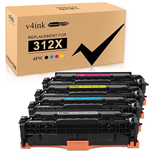 v4ink 4PK Remanufactured Toner Cartridge Replacement for HP 312X 312A CF380X CF381A CF382A CF383A CF380A Toner Cartridge High Yield Color Set for HP Pro MFP M476nw M476dn M476dw M476 Printer