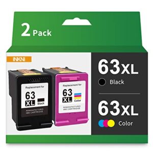 inkni remanufactured ink cartridge replacement for hp 63xl 63 xl for envy 4520 4512 4516 officejet 3830 4650 4652 4655 5255 5258 deskjet 1112 2132 3632 3637 printer (black, color, 2-pack)