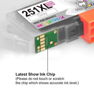 Miss Deer Compatible 251 Gray Ink Cartridge Replacement for Canon CLI-251 GY CLI-251XL CLI251XL 251XL Work with PIXMA MG6320 MG7120 MG7520 IP8720 Printer (5Gray) 5-Pack