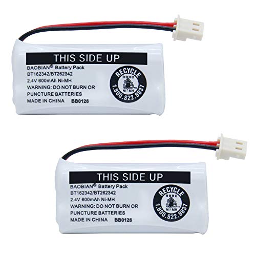 BAOBIAN 2.4V Ni-MH BT162342 BT262342 Battery for BT183342 BT283342 BT166342 BT266342 VTech CS6114 CS6419 CS6719 AT&T EL52300 CL80111 Cordless Phone (2 Pack)